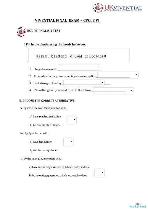 FINAL EXAM BASIC 6. Ficha interactiva | TopWorksheets