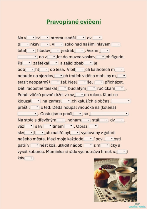 Pravopisné cvičení. Interaktivní pracovní list | TopWorksheets