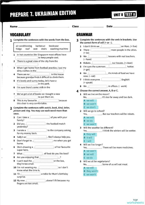 Prepare 7 Unit 8. Interactive worksheet | TopWorksheets