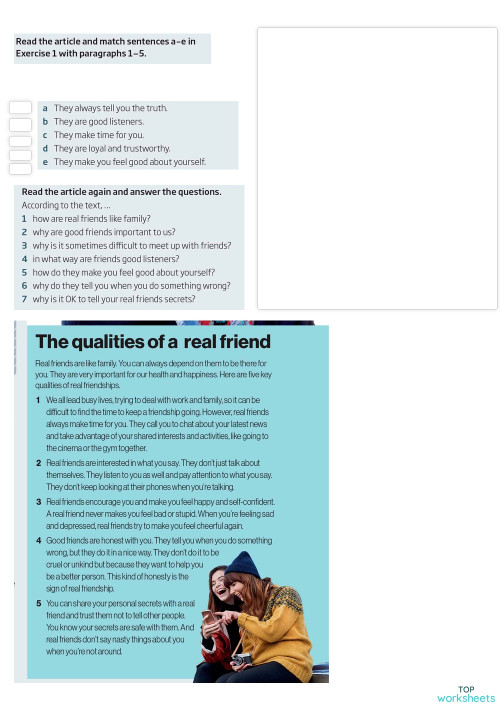 Reading (Real friends). Interactive worksheet | TopWorksheets