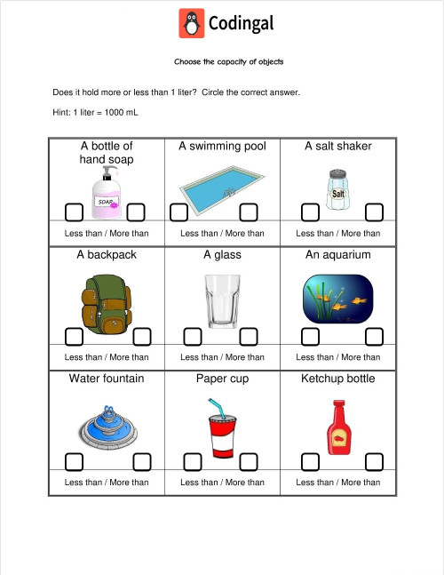 M_G02M14L65_WC01_Choose the capacity of objects. Interactive worksheet ...