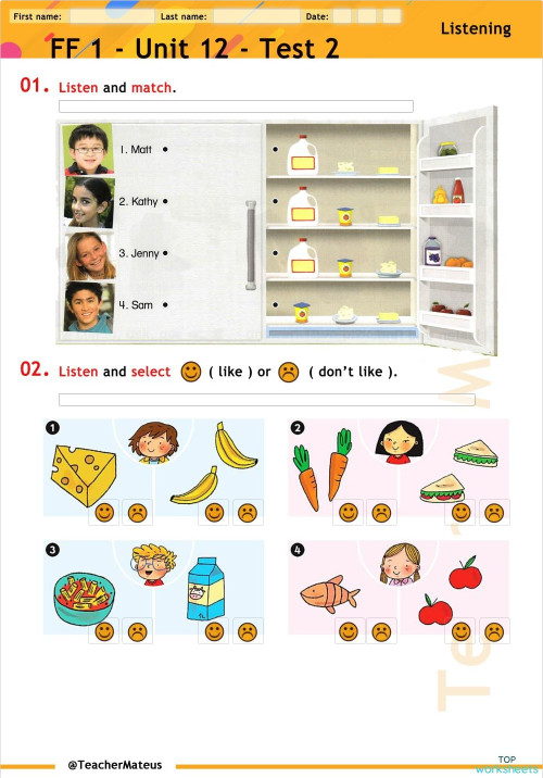 Handout 1 - Test 2 - Listening. Interactive worksheet | TopWorksheets