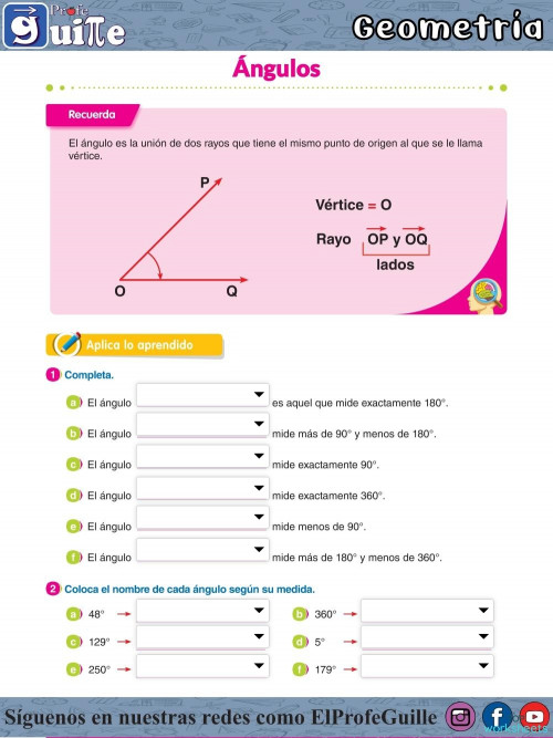 Medida de Angulos. Ficha interactiva | TopWorksheets Medida de Angulos. Ficha interactiva | TopWorksheets