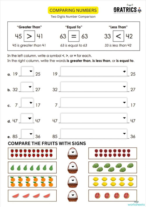 COMPARING NUMBERS. Interactive worksheet | TopWorksheets