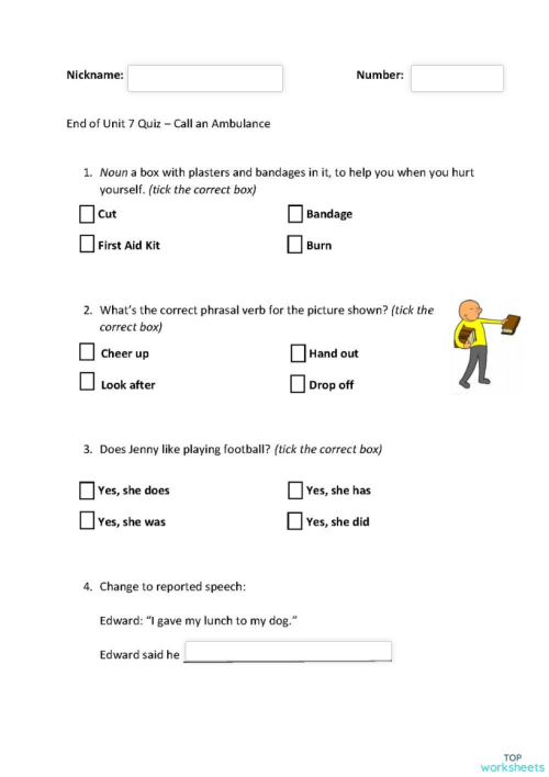 Call an Ambulance - Unit 7 Review. Interactive worksheet | TopWorksheets