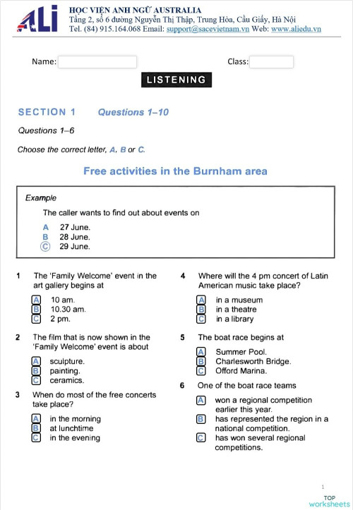 IELTS Practice_Listening Test 20. Bài tập tương tác | TopWorksheets