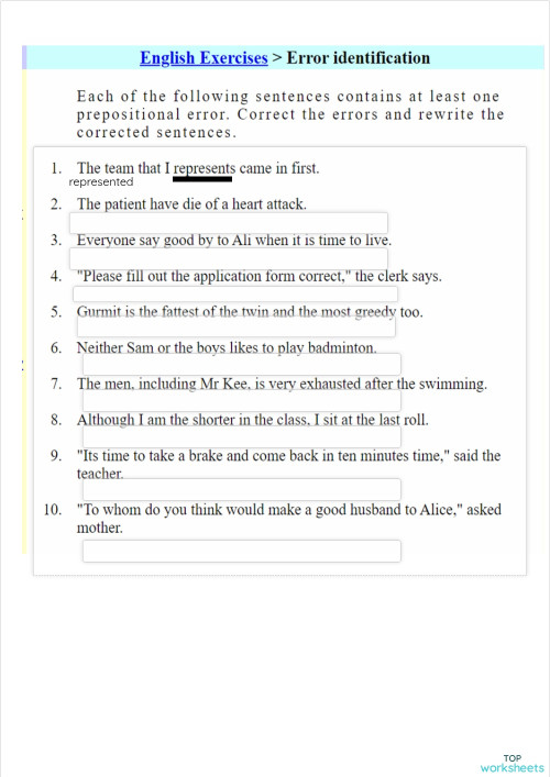 Error Correction. Interactive worksheet | TopWorksheets
