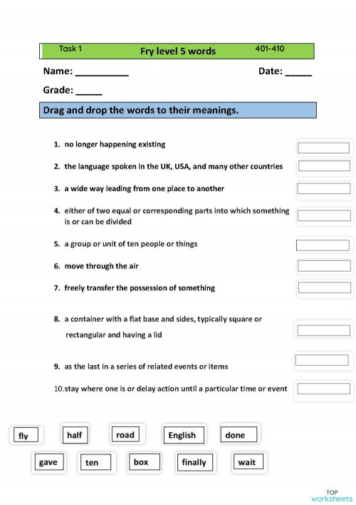 Fry words level 5 400-410. Interactive worksheet | TopWorksheets