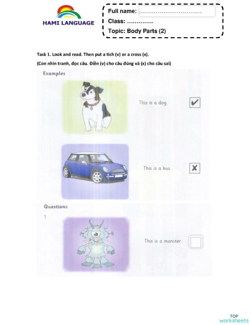 STARTERS_L04_BODY PARTS (READING). Interactive worksheet | TopWorksheets