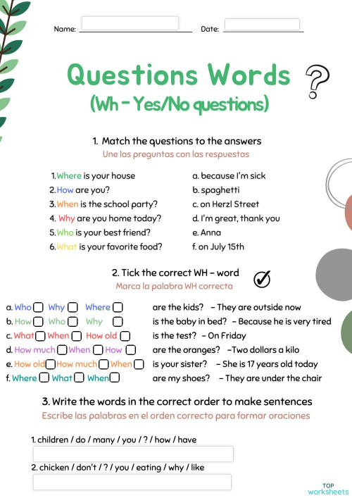 Questions Words. Interactive worksheet | TopWorksheets