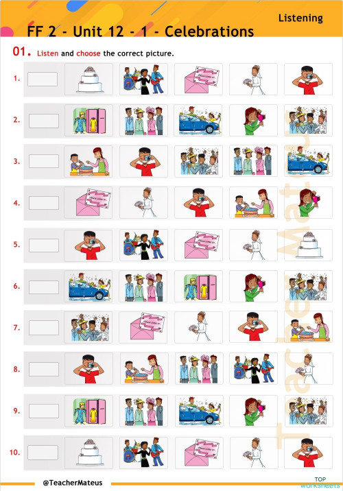 FF 2 - Unit 12 - 1 - Celebrations - Listening. Interactive worksheet ...