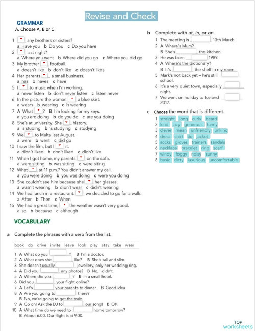 REVISE AND CHECK- ACT 1- SECOND TERM. Interactive worksheet | TopWorksheets