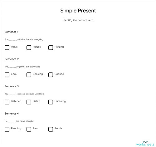 Simple Present. Interactive worksheet | TopWorksheets