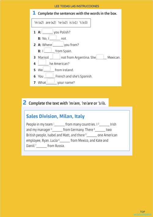 Contractions BE. Interactive worksheet | TopWorksheets
