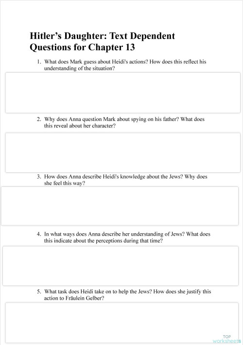 Hitler's Daughter Chapter 13 Text Dependent Questions. Interactive ...