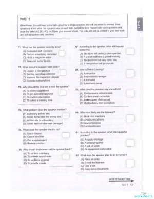 Toeic - Listening - Test Part 4. Interactive worksheet | TopWorksheets