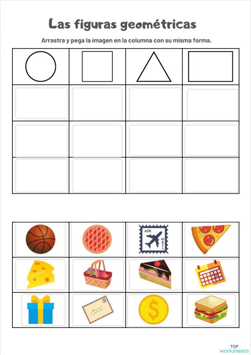 Las figuras geométricas: arrastra y pega. Ficha interactiva | TopWorksheets