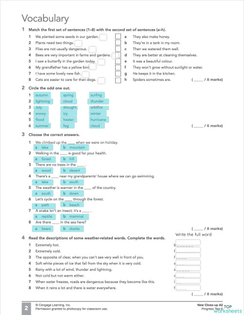 Close-up A2 Progress Test 6 Vocabulary. Interactive worksheet ...