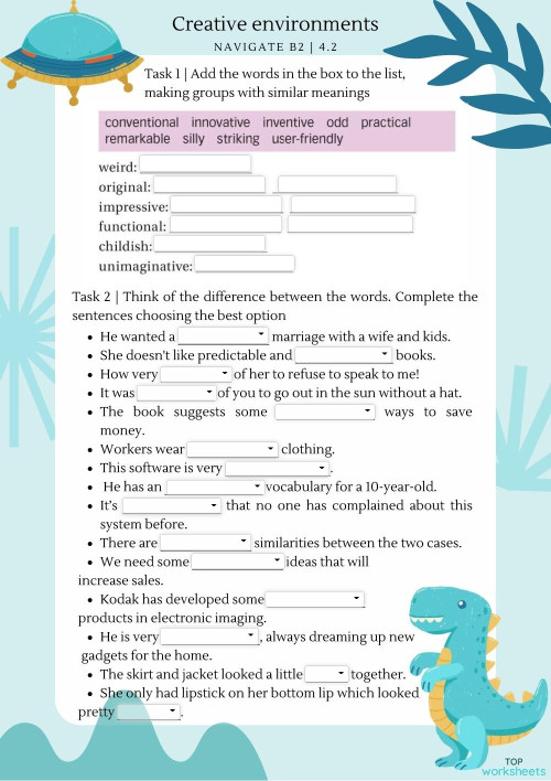 Navigate B2 | Creative environments. Interactive worksheet | TopWorksheets
