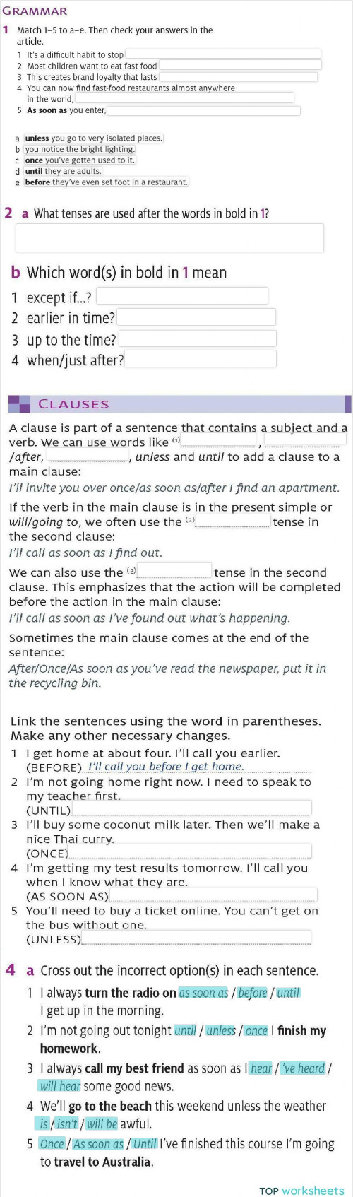 Intermediate 10 unit 5 grammar clauses. Interactive worksheet ...