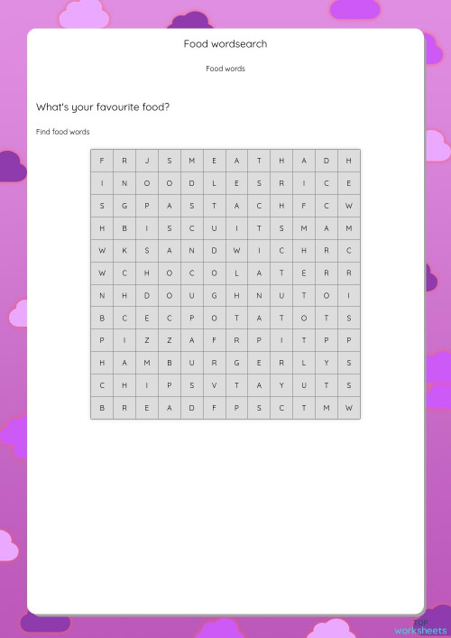 Food wordsearch. Interactive worksheet | TopWorksheets
