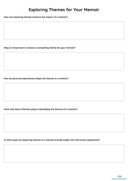 Exploring Themes for Your Memoir. Interactive worksheet | TopWorksheets
