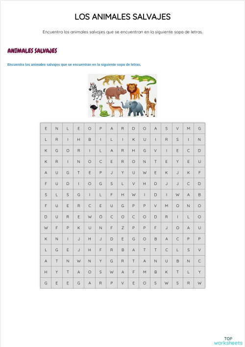 LOS ANIMALES SALVAJES. Ficha interactiva | TopWorksheets