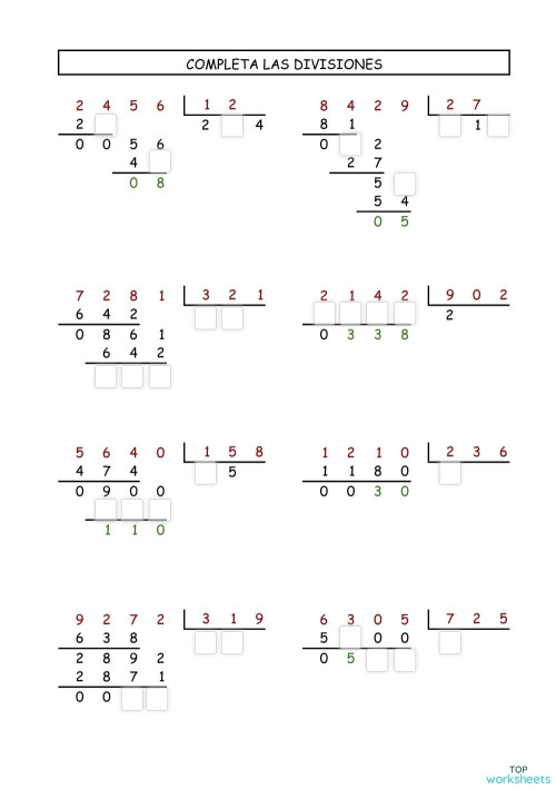Divisiones por 2 y 3 cifras. Ficha interactiva | TopWorksheets