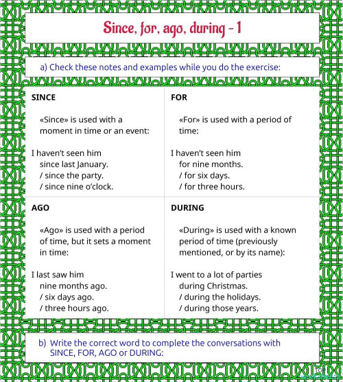 For / since / ago: interactive worksheets and online exercises ...