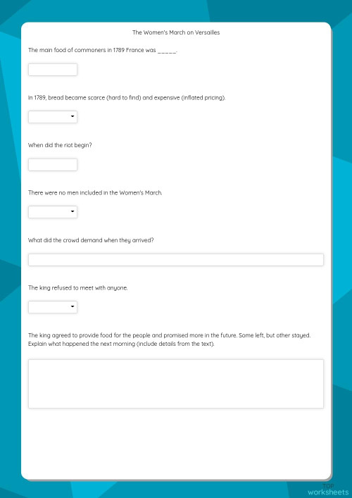 The Women's March on Versailles. Interactive worksheet | TopWorksheets