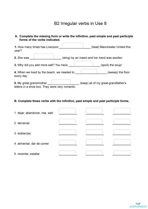 Irregular verbs 8. Ficha interactiva | TopWorksheets