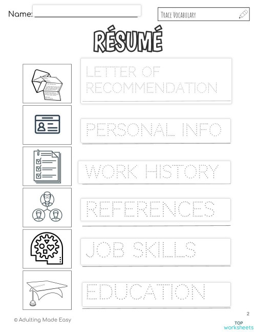 Resume: Trace Vocabulary. Interactive worksheet | TopWorksheets
