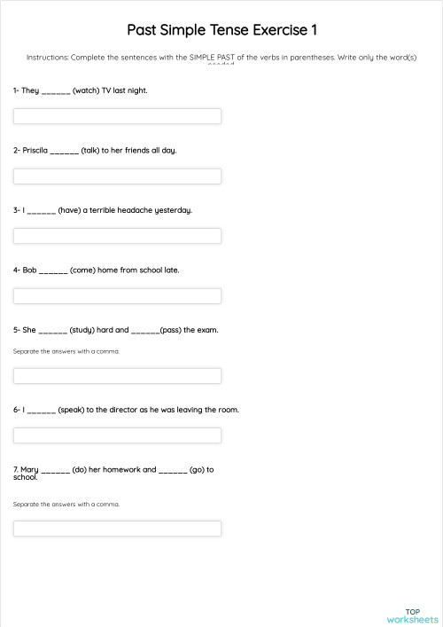Past Simple Tense Exercise 1. Interactive worksheet | TopWorksheets