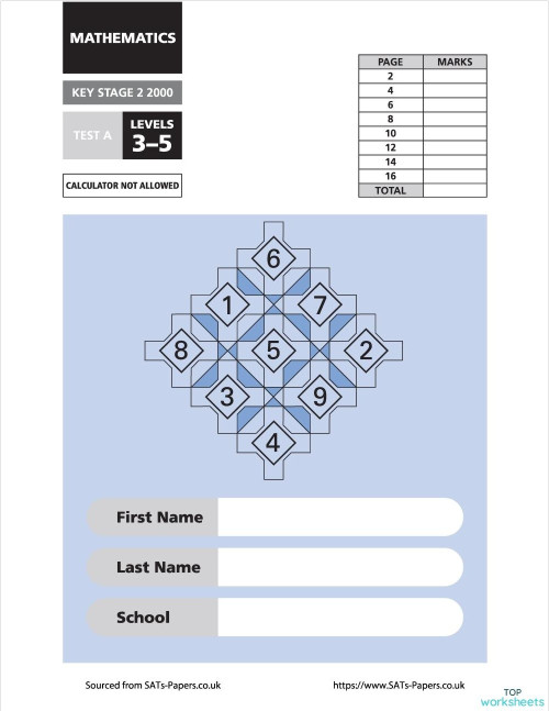 SAT_MATH_2000_Test A_Part 1. Interactive worksheet | TopWorksheets