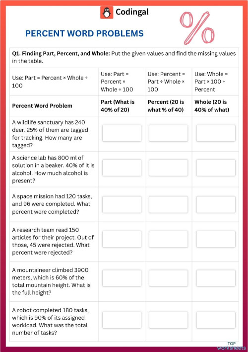 M_G06M05L20_WC01_Application_of_Percentages_1. Interactive worksheet | TopWorksheets