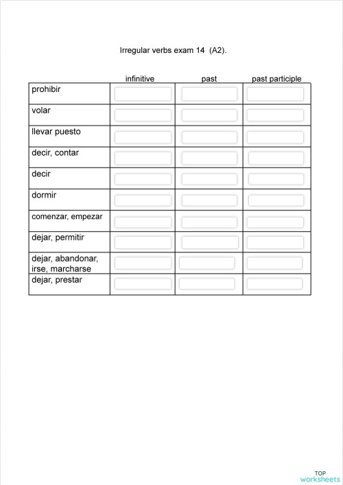 Irregular verbs: fichas interactivas y ejercicios online | TopWorksheets