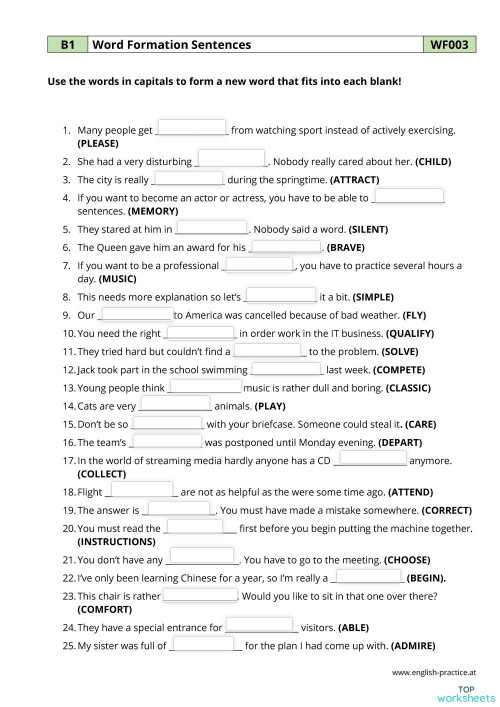 Exercises On Word Formations