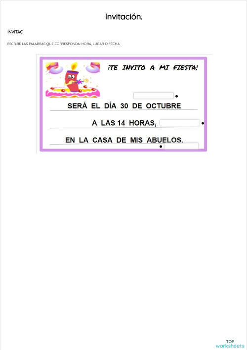Invitación.. Ficha interactiva | TopWorksheets