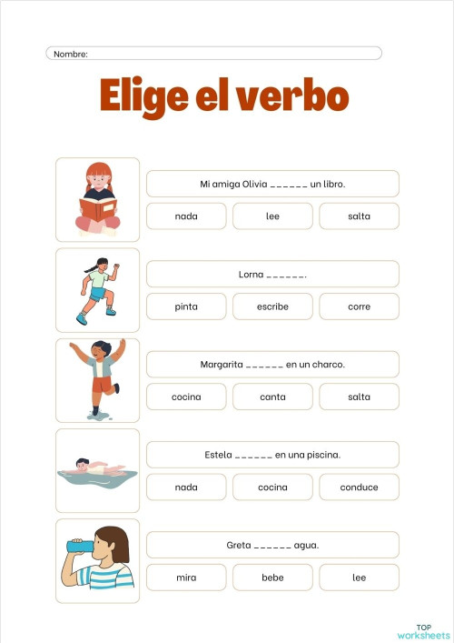 Elige el verbo 1. Ficha interactiva | TopWorksheets