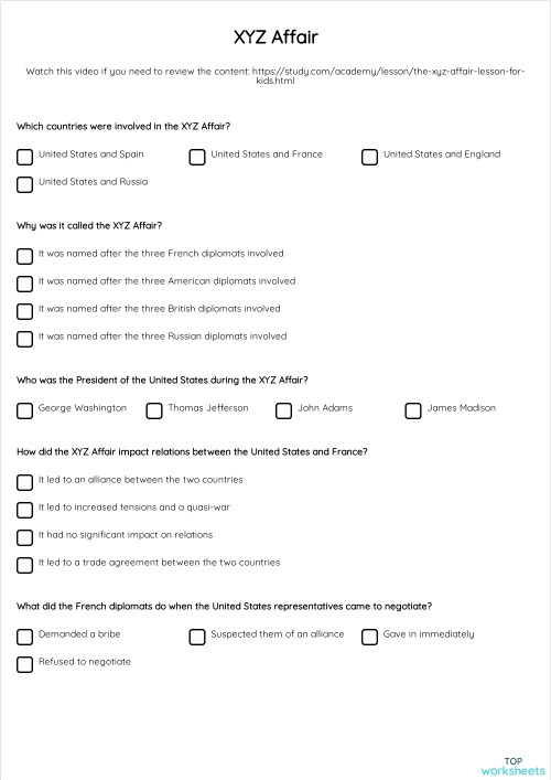 XYZ Affair. Interactive worksheet | TopWorksheets