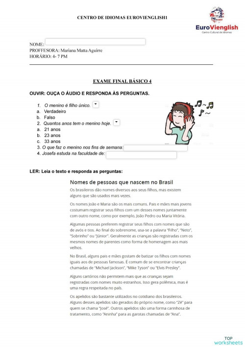 BASIC 4 FINAL EXAM. Interactive worksheet | TopWorksheets