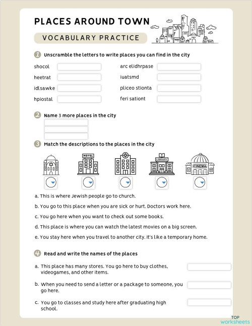 Places around town worksheets. Interactive worksheet | TopWorksheets
