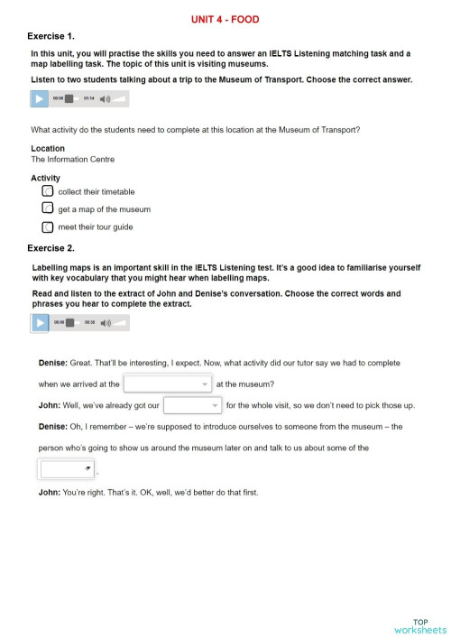 Unit 4 - Listening Skill - Food. Interactive worksheet | TopWorksheets