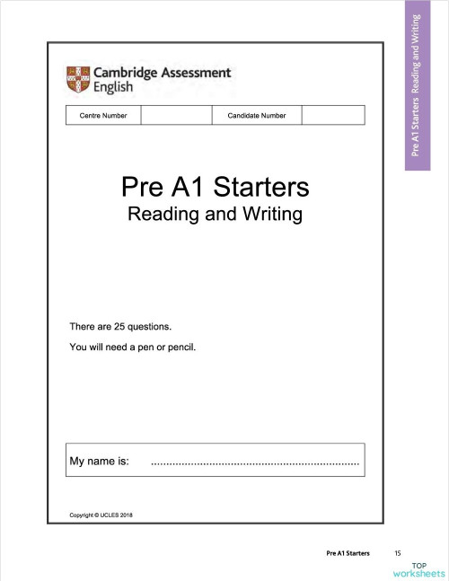 Starters - Reading and Writing - Sample Test 2. Interactive worksheet ...