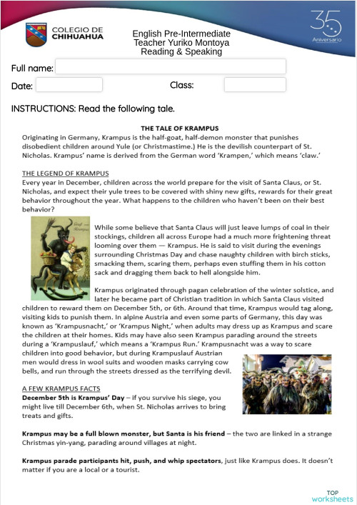 The Tale of Krampus. Interactive worksheet | TopWorksheets