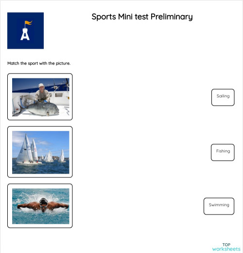 Sports Mini test Preliminary. Interactive worksheet | TopWorksheets