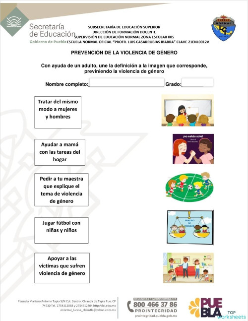Prevención de la violencia de género. Ficha interactiva | TopWorksheets
