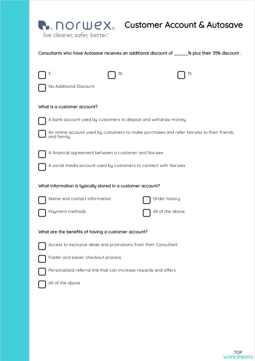 Customer Account & Autosave. Interactive worksheet | TopWorksheets