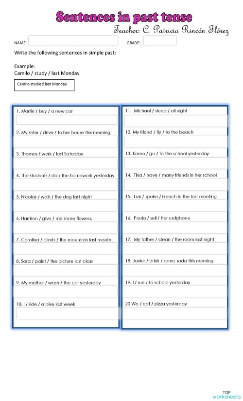 Sentences in past tense. Interactive worksheet | TopWorksheets