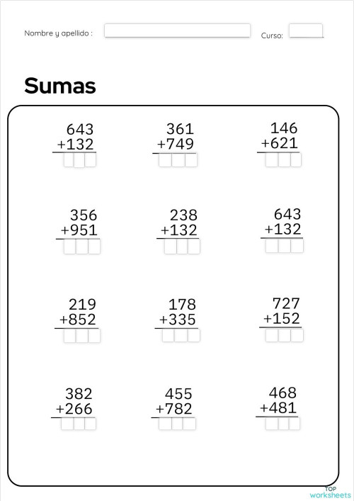 Sumas de centenas. Ficha interactiva | TopWorksheets